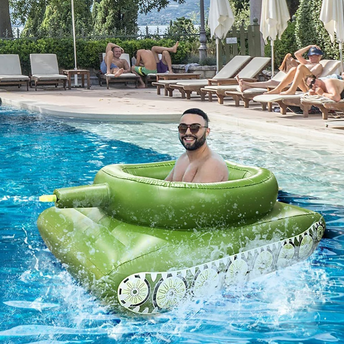 HighPeak Tank Pool Float – Inflatable Water Raft with Spray Cannons