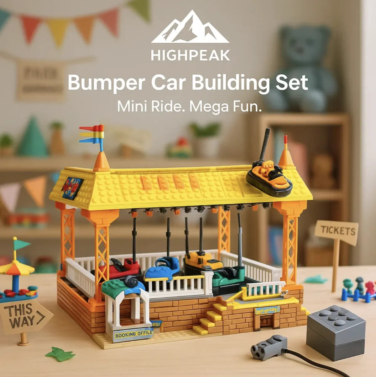 HighPeak Bumper Car Building Set – 1099pc Motorized Amusement Park Toy