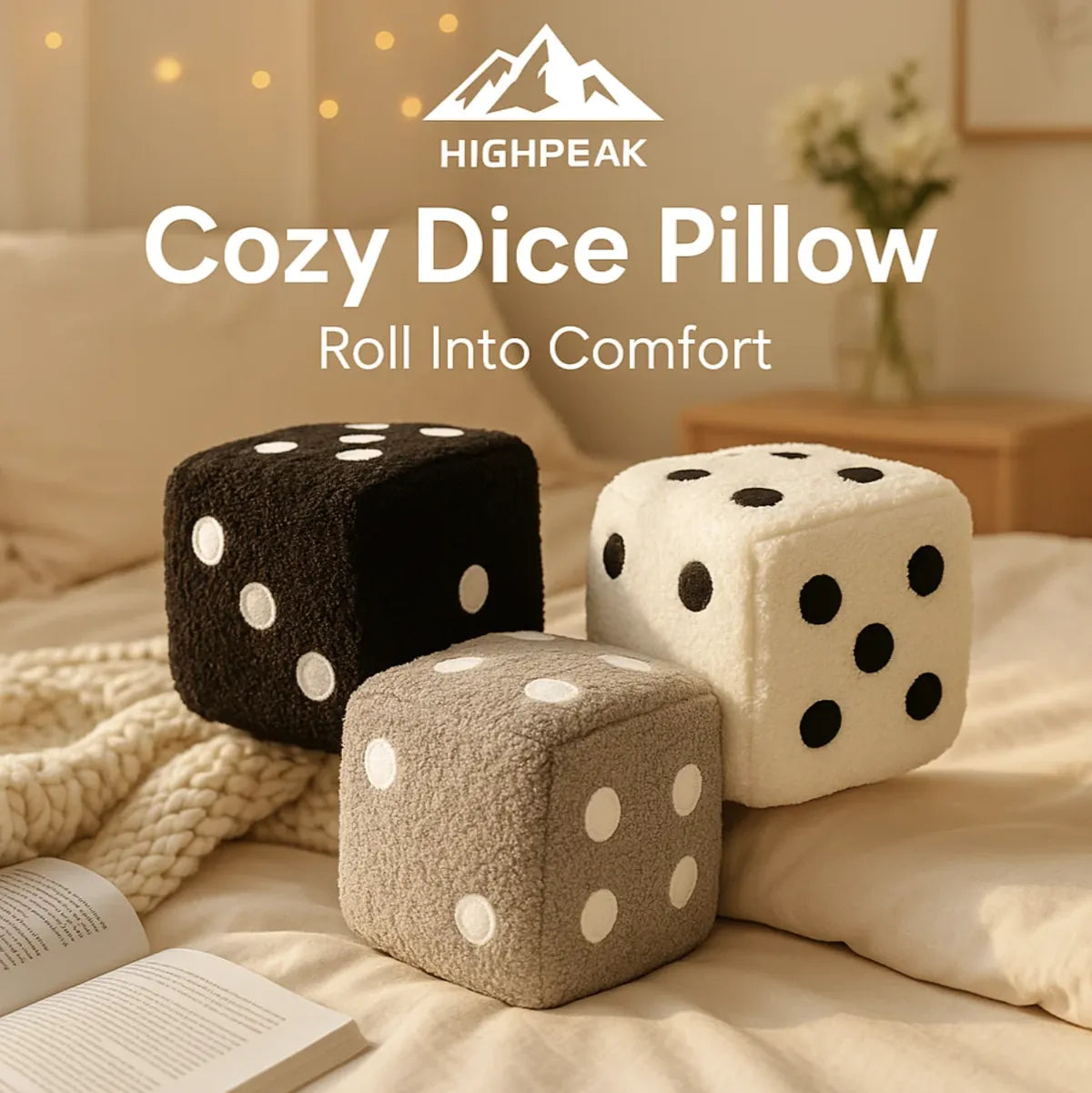 HighPeak Dice Throw Pillow – Plush Removable Decorative Gaming Cushion