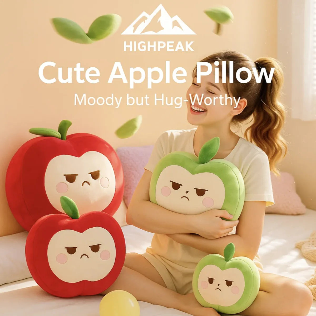 HighPeak Apple Plush Pillow – Soft Squishy Fruit Toy for Kids & Gifts