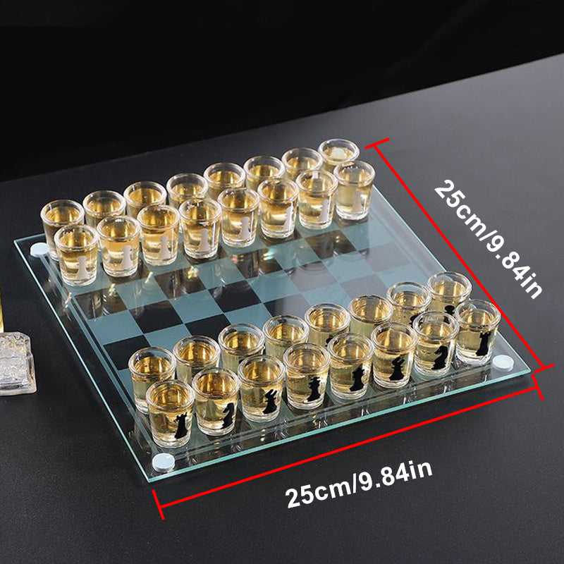 HighPeak Glass Chess Drinking Game Set with 32 Shot Glasses + Board