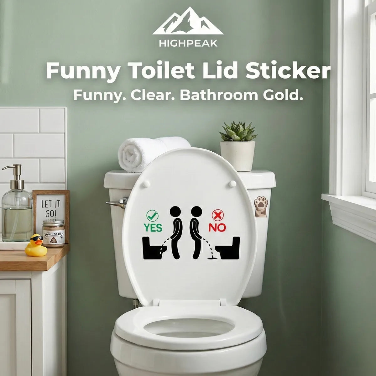 HighPeak Funny Toilet Lid Sticker – Waterproof Bathroom Sign Decal