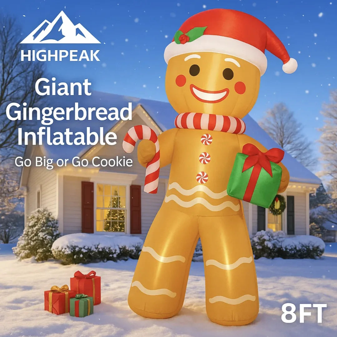 HighPeak Giant Gingerbread Inflatable – 8FT Christmas Yard Decoration