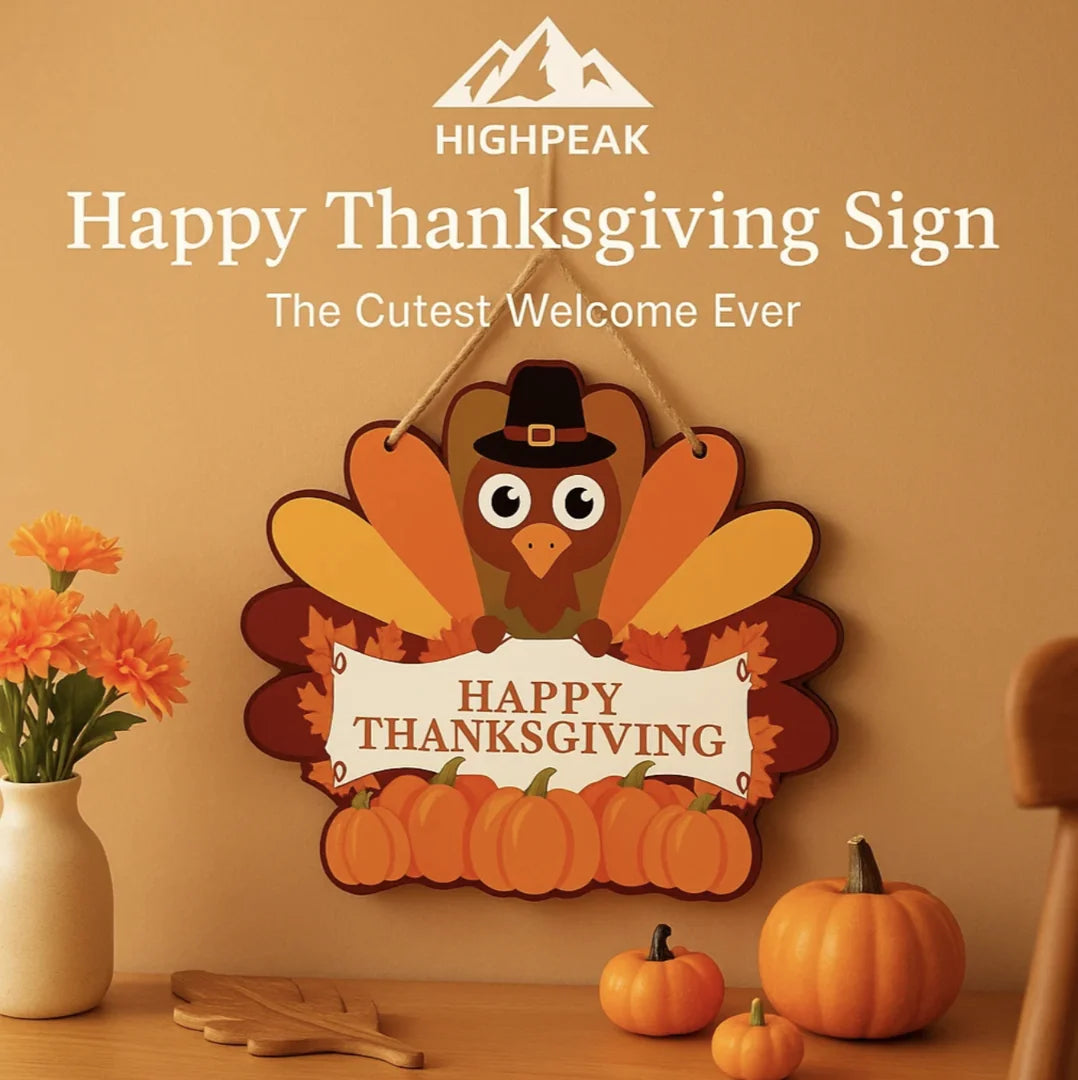 HighPeak Thanksgiving Turkey Door Sign – Autumn Hanging Welcome Plaque