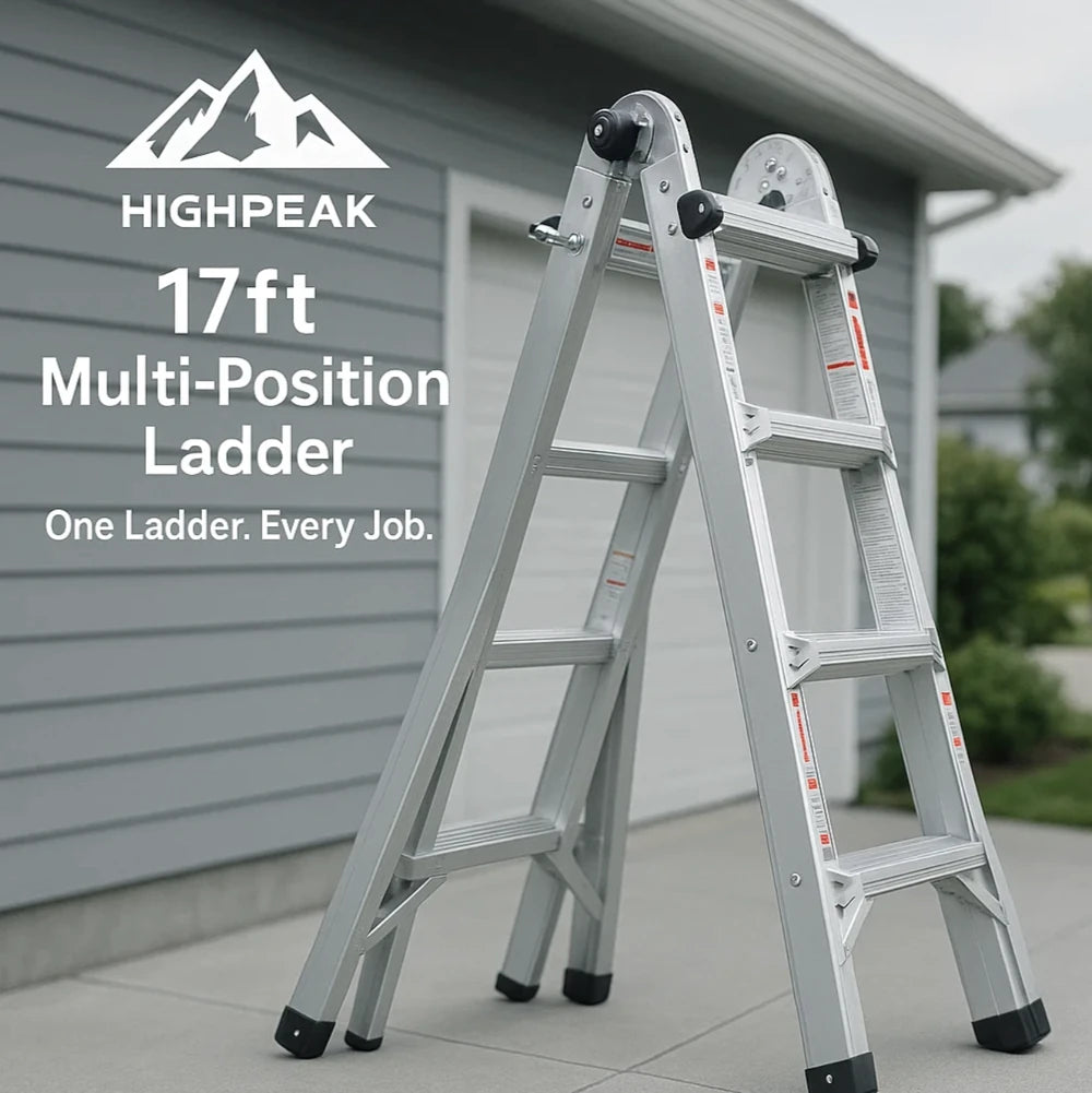 HighPeak 17ft Multi-Position Aluminum Ladder – A-Frame & Straight