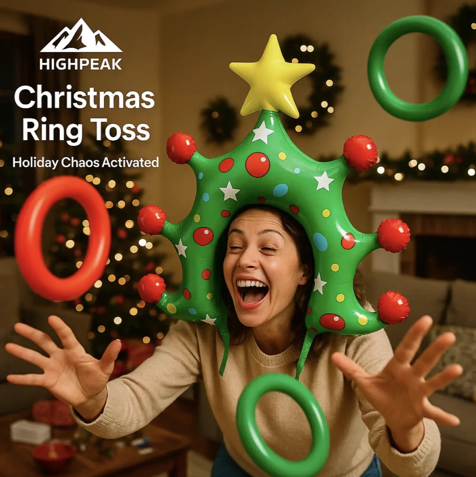 HighPeak Christmas Ring Toss Inflatable Tree Party Game