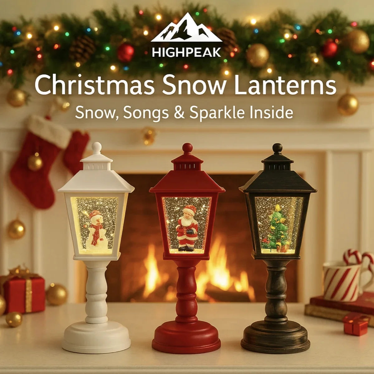 HighPeak Christmas Snow Lanterns – Musical Glitter Swirl Holiday Light