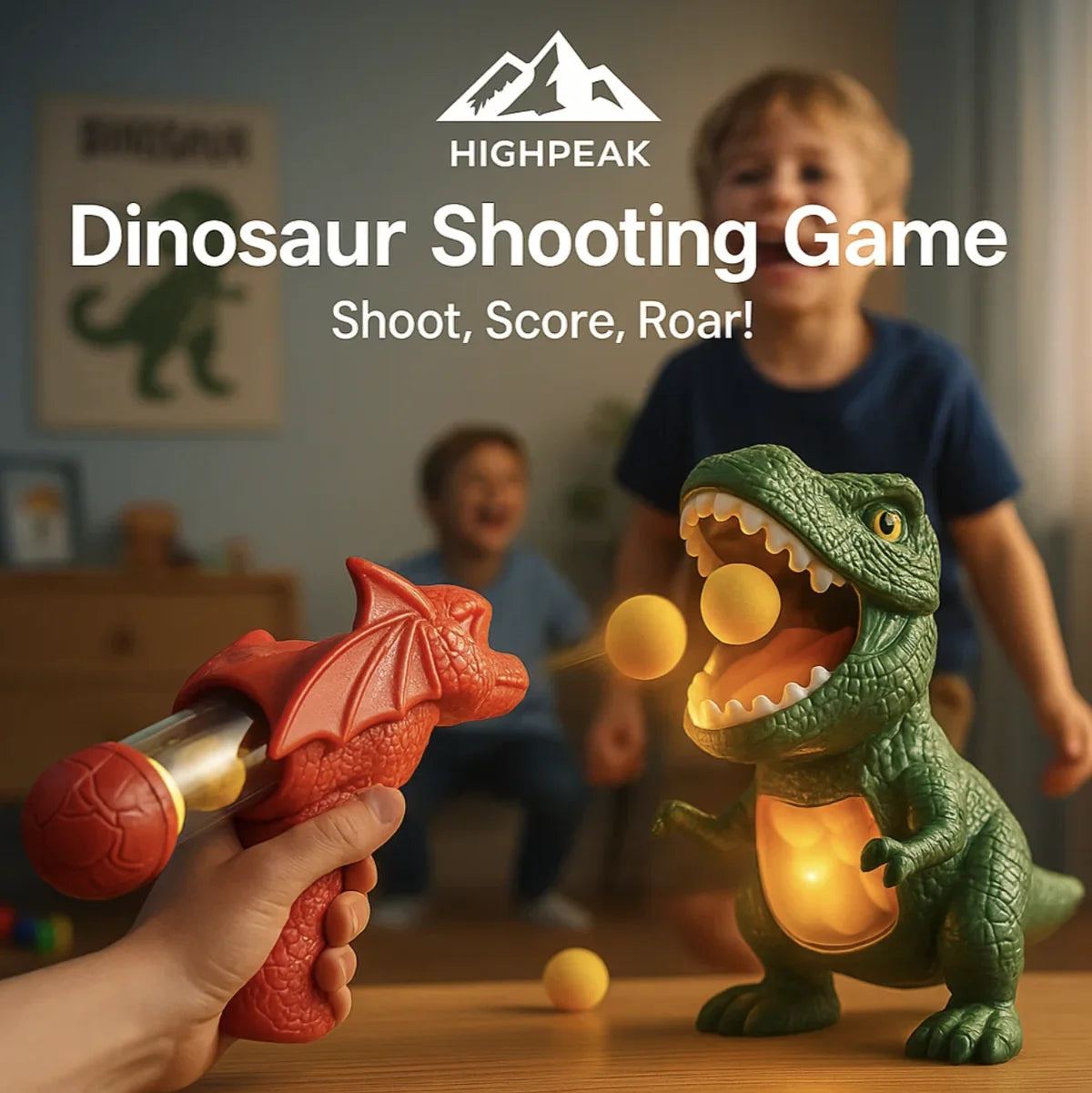 HighPeak Dinosaur Shooting Game – T-Rex Target with Soft Gun for Kids