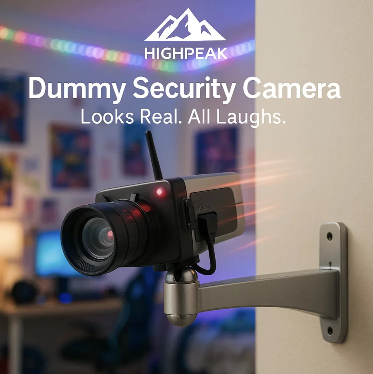 HighPeak Dummy Security Camera – Realistic Auto-Tilt Decoy & LED Light