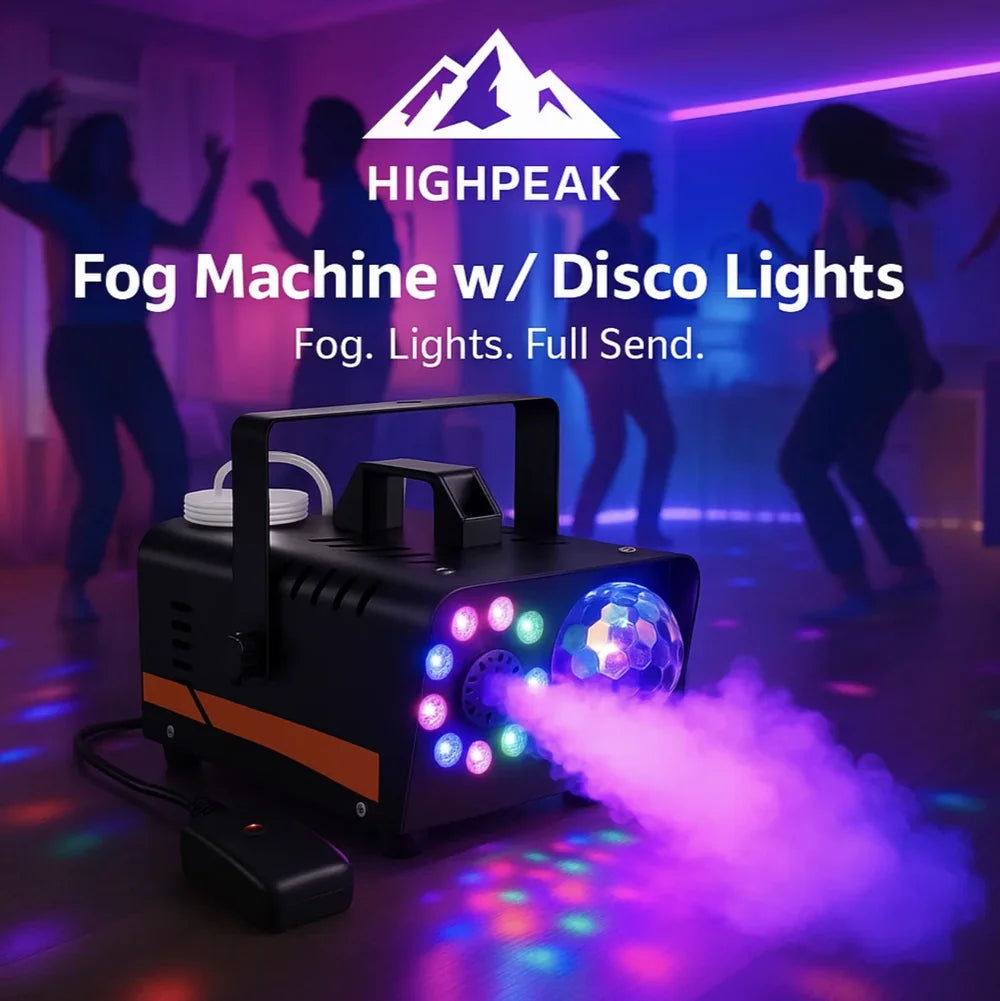 HighPeak 600W Fog Machine with LED Disco Lights & Wireless Remote