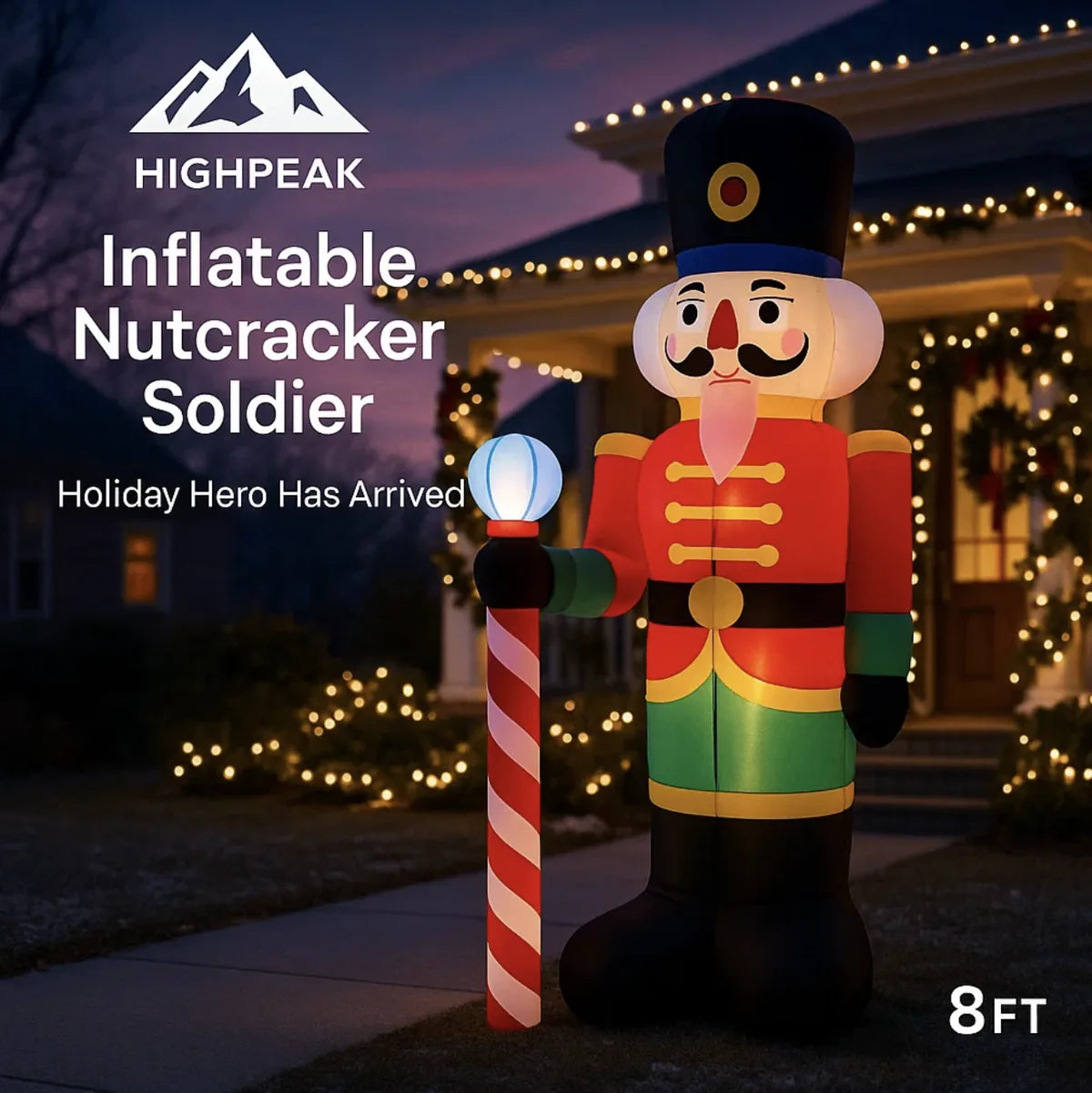 HighPeak Inflatable Nutcracker Soldier 8FT with LED Lights for Outdoor