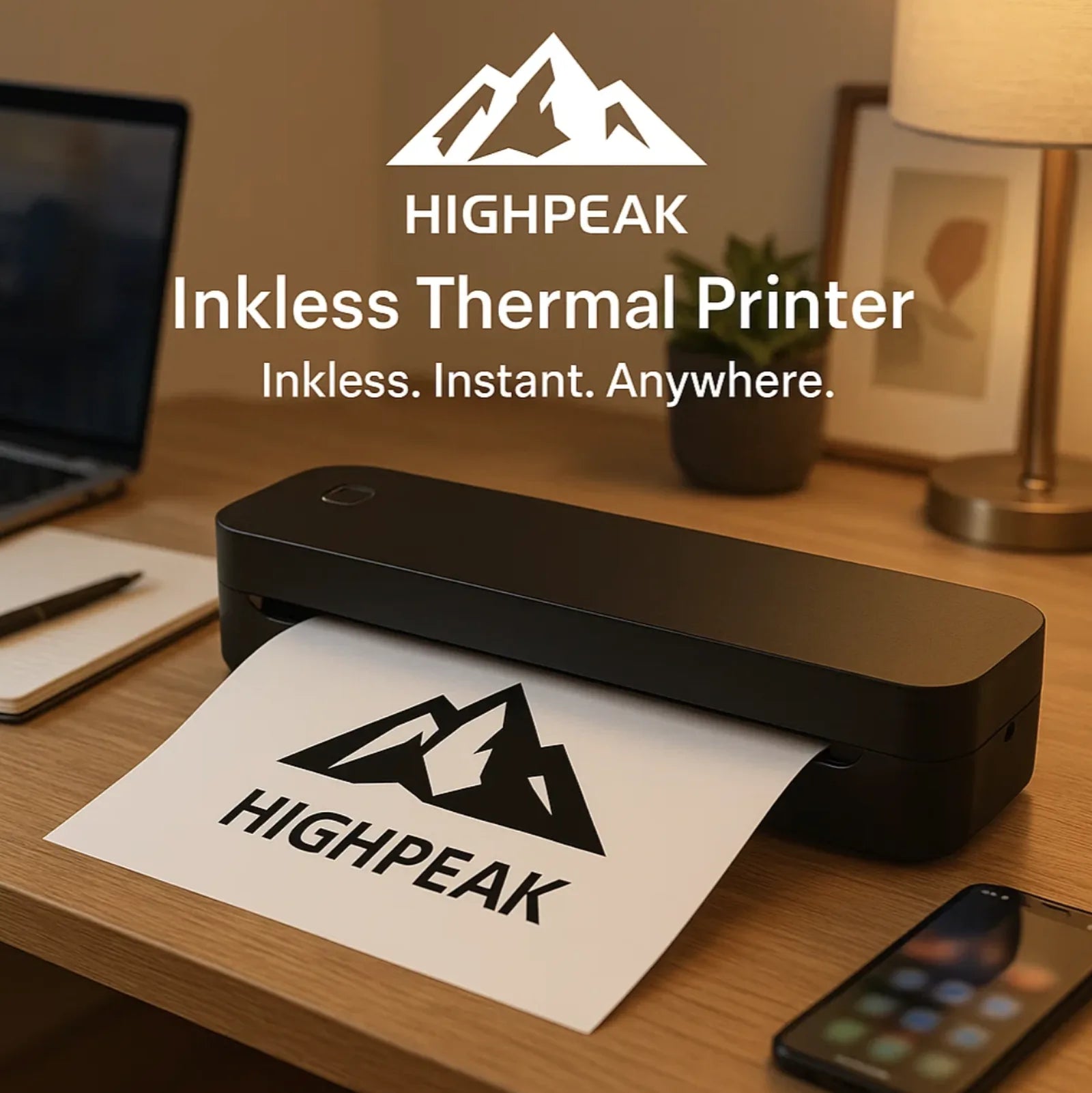HighPeak A4 Thermal Printer Inkless Bluetooth Portable