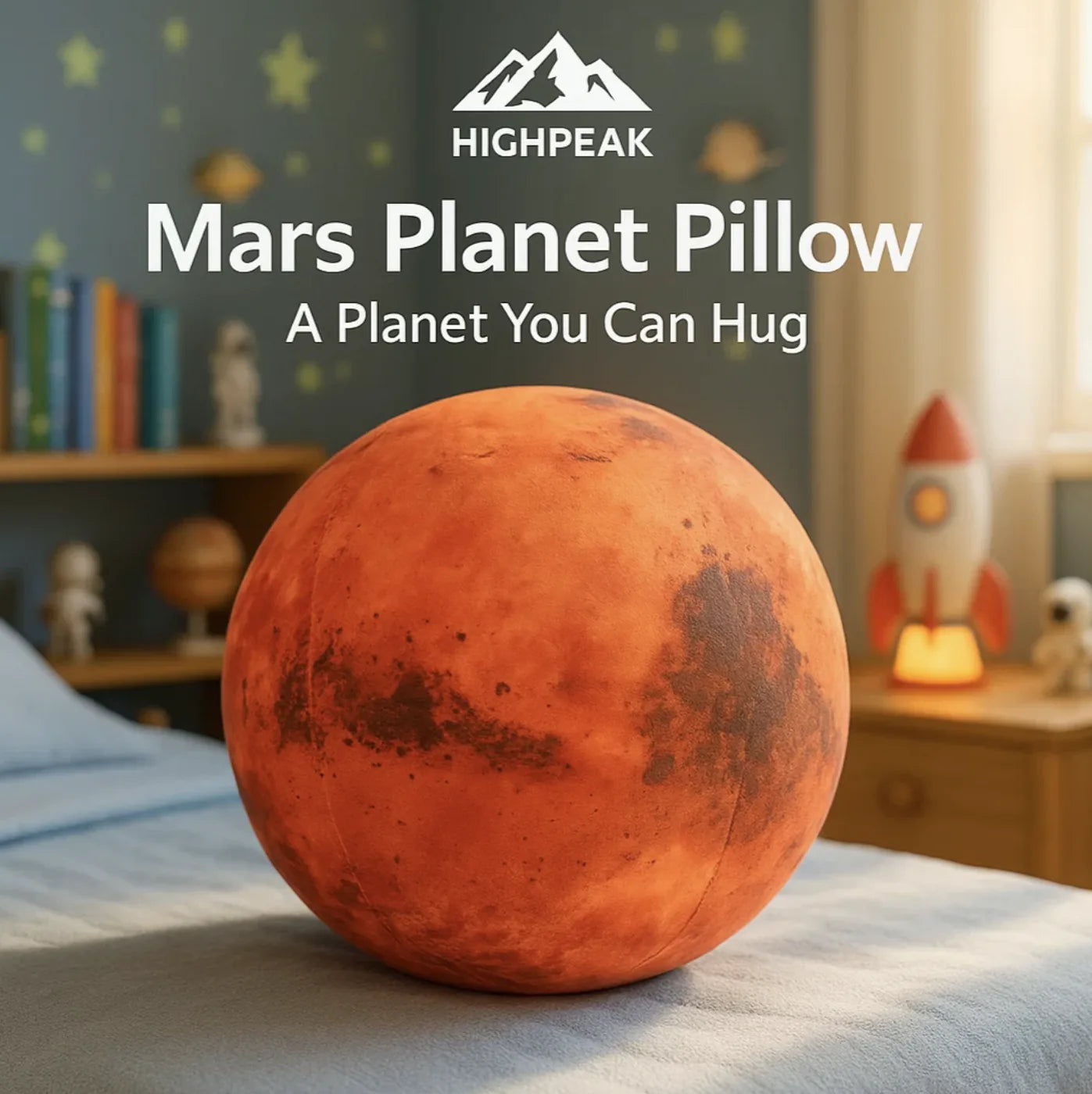 HighPeak Mars Plush Planet Pillow – Soft Realistic Space Toy