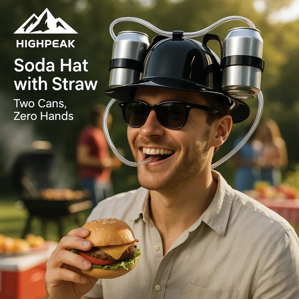 HighPeak Cowboy Soda Hat with Straws & Dual Can Holders for Parties