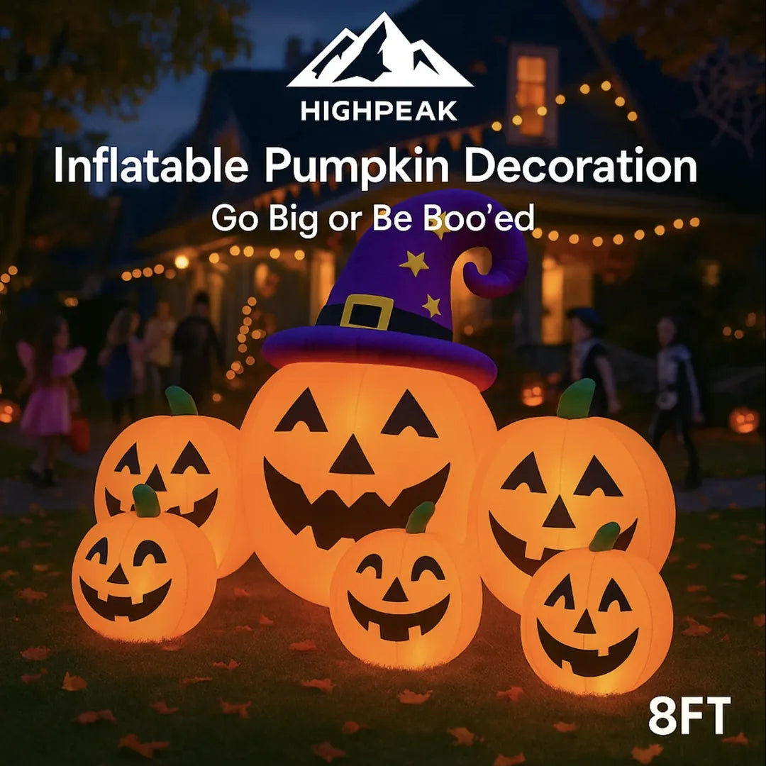 HighPeak 8FT Inflatable Pumpkin Decoration | LED Halloween Outdoor