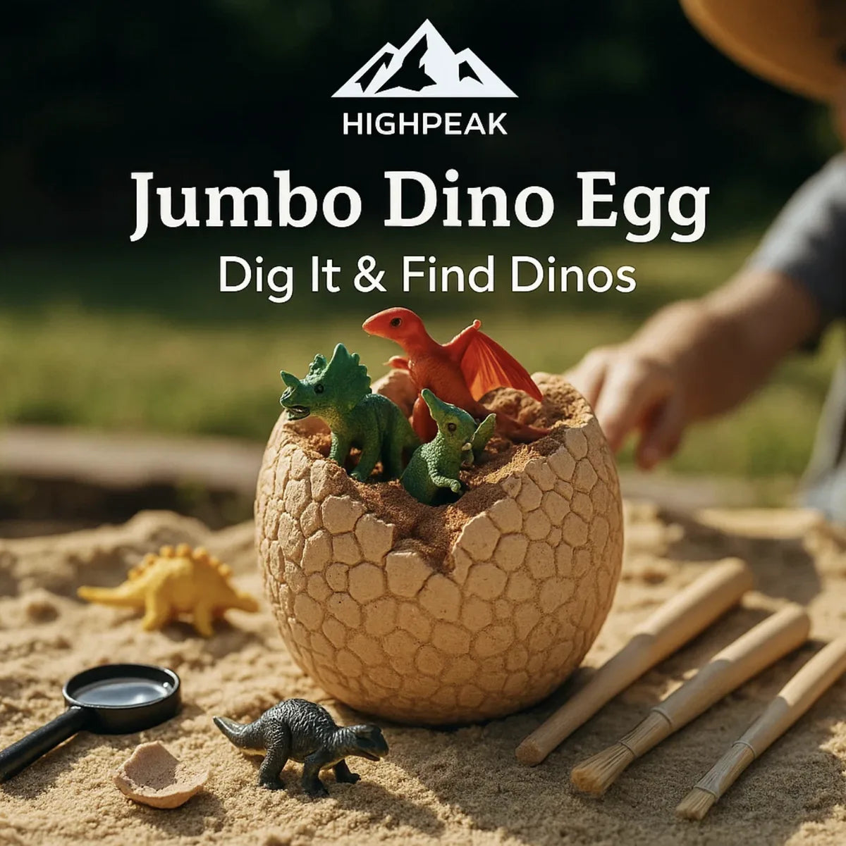 HighPeak Jumbo Dino Egg Toy – 14 Surprise Dinosaurs + Excavation Tools