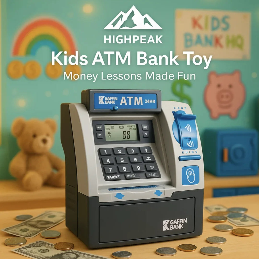 HighPeak Kids ATM Piggy Bank with Card, PIN & Cash Dispenser Toy