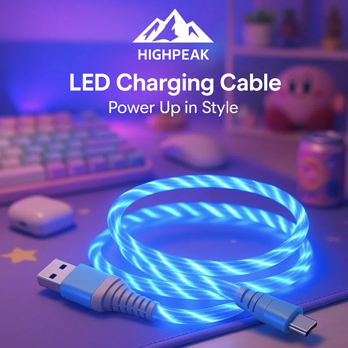 HighPeak LED Charging Cable – Glowing USB Fast Charger for All Devices