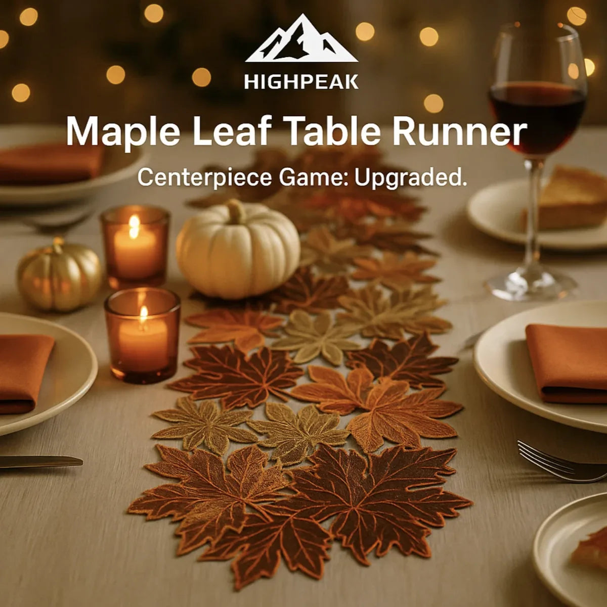 HighPeak Maple Leaf Table Runner – Embroidered Fall Lace Decor