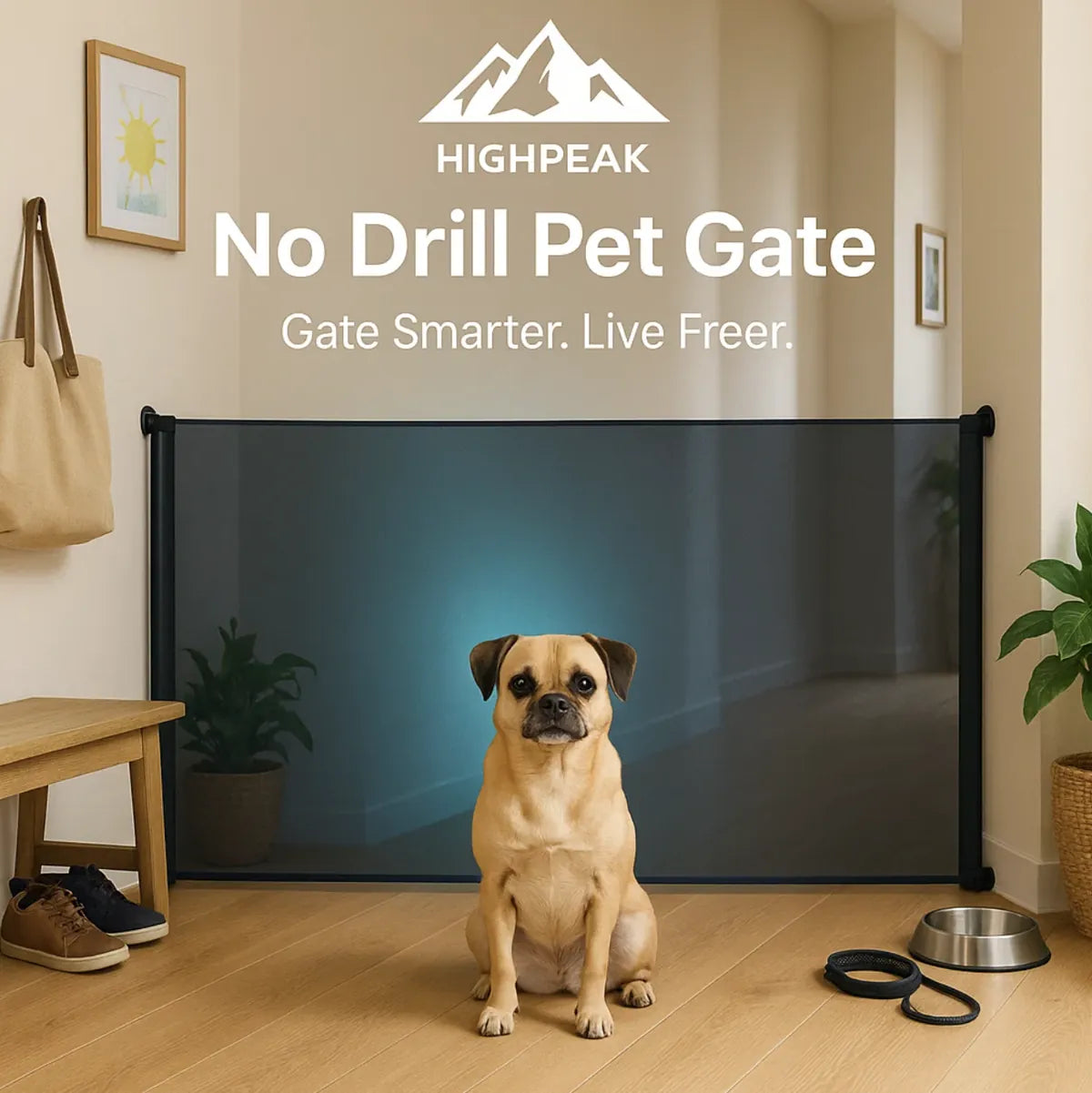 HighPeak No Drill Pet Gate Retractable Safety Gate for Dogs & Cats