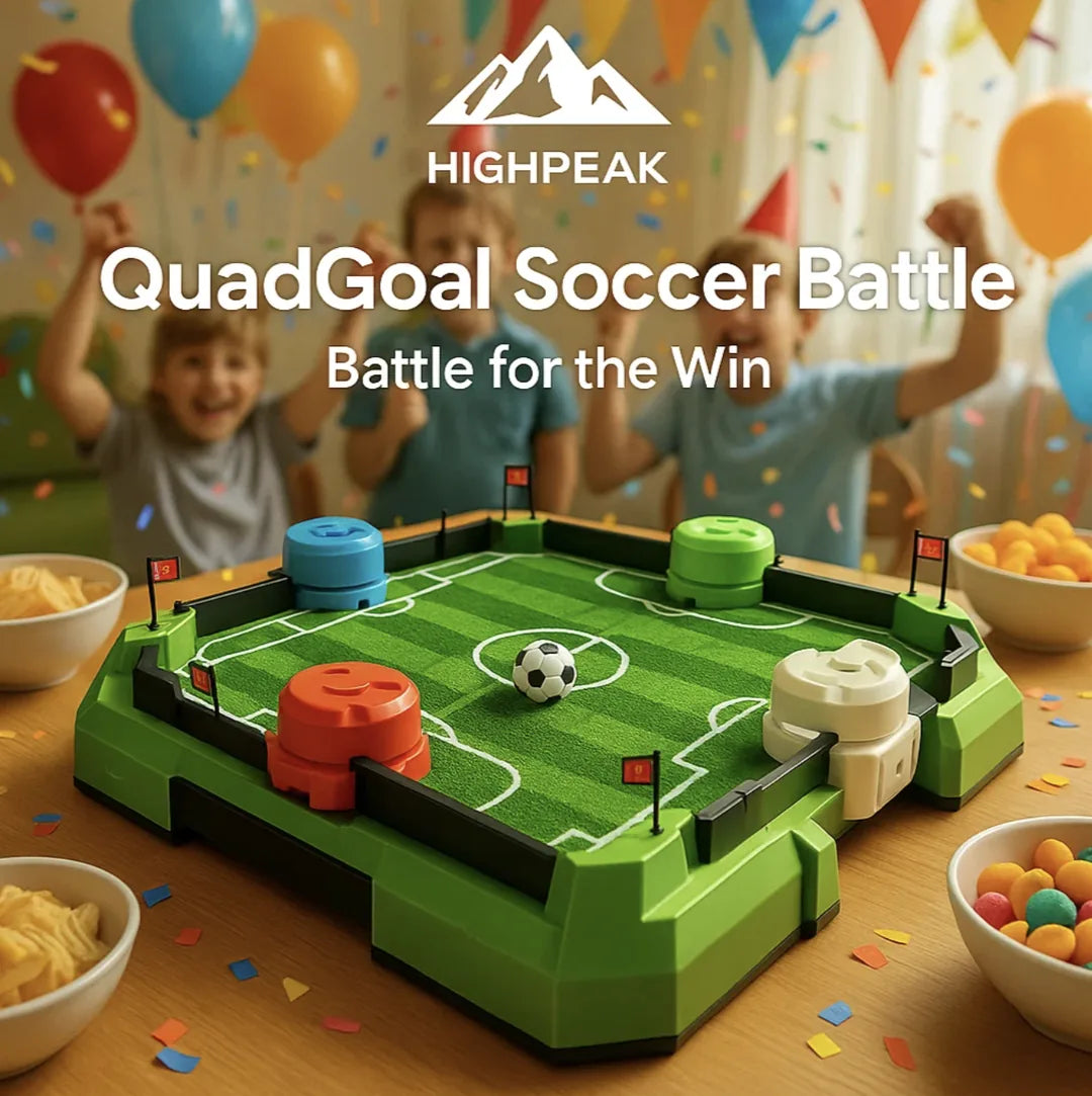 HighPeak QuadGoal Soccer Battle – Remote 4-Player Table Game Set
