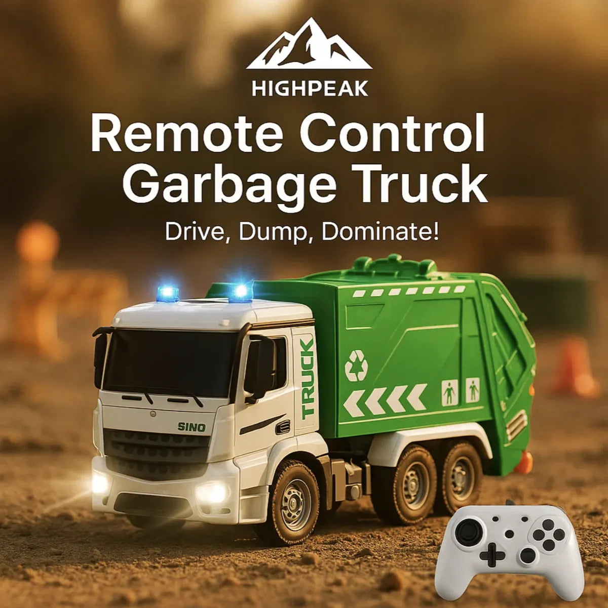 HighPeak Remote Control Garbage Truck – 1:12 Alloy RC Toy for Kids