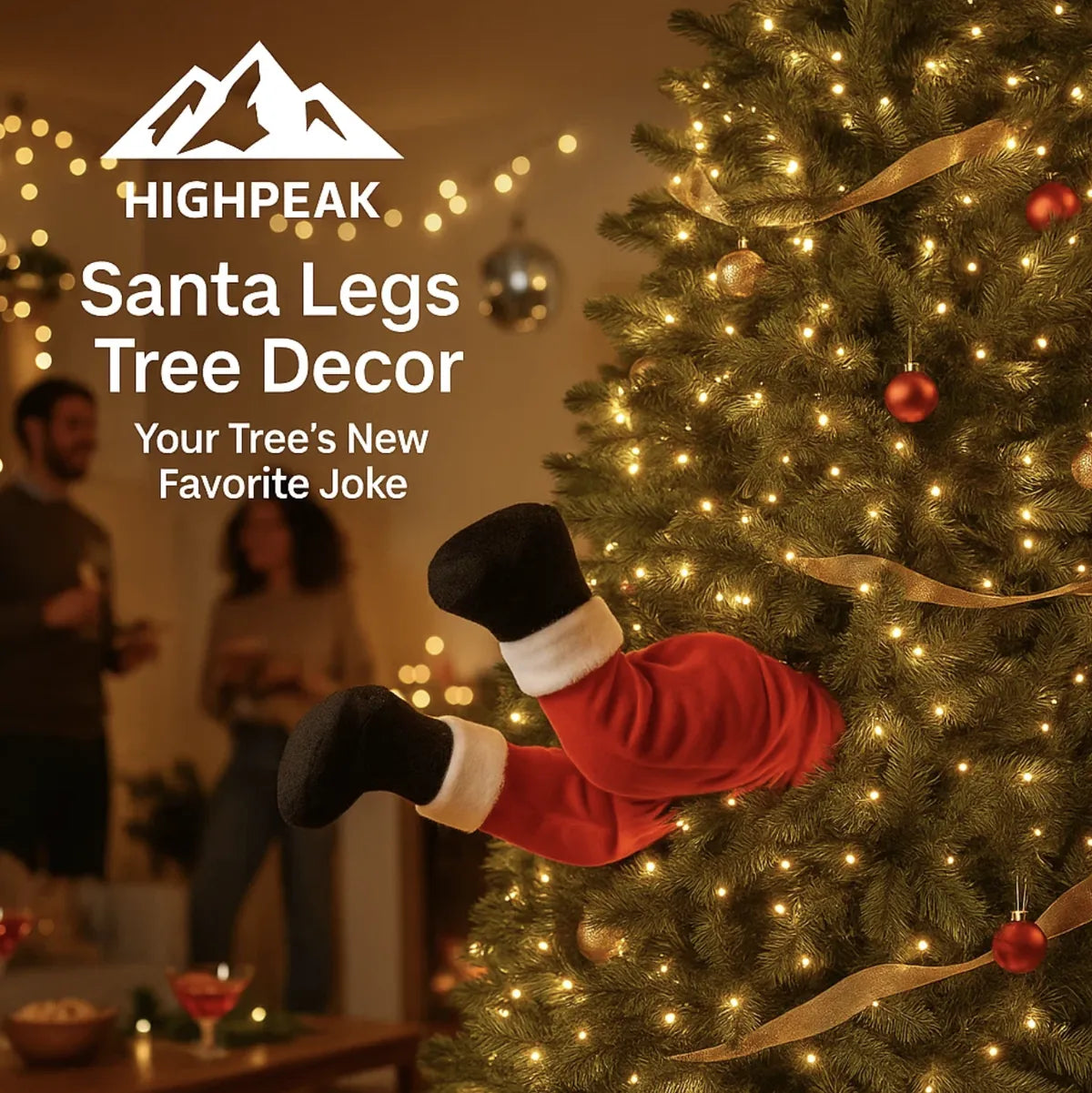 HighPeak Santa Legs Tree Topper – Funny Plush Christmas Decoration