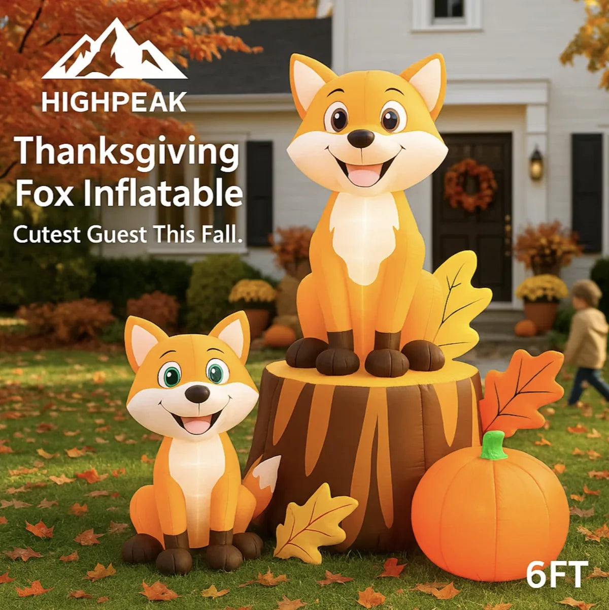 HighPeak Thanksgiving Fox Inflatable – 6FT Fall Yard Decor w/ Pumpkin