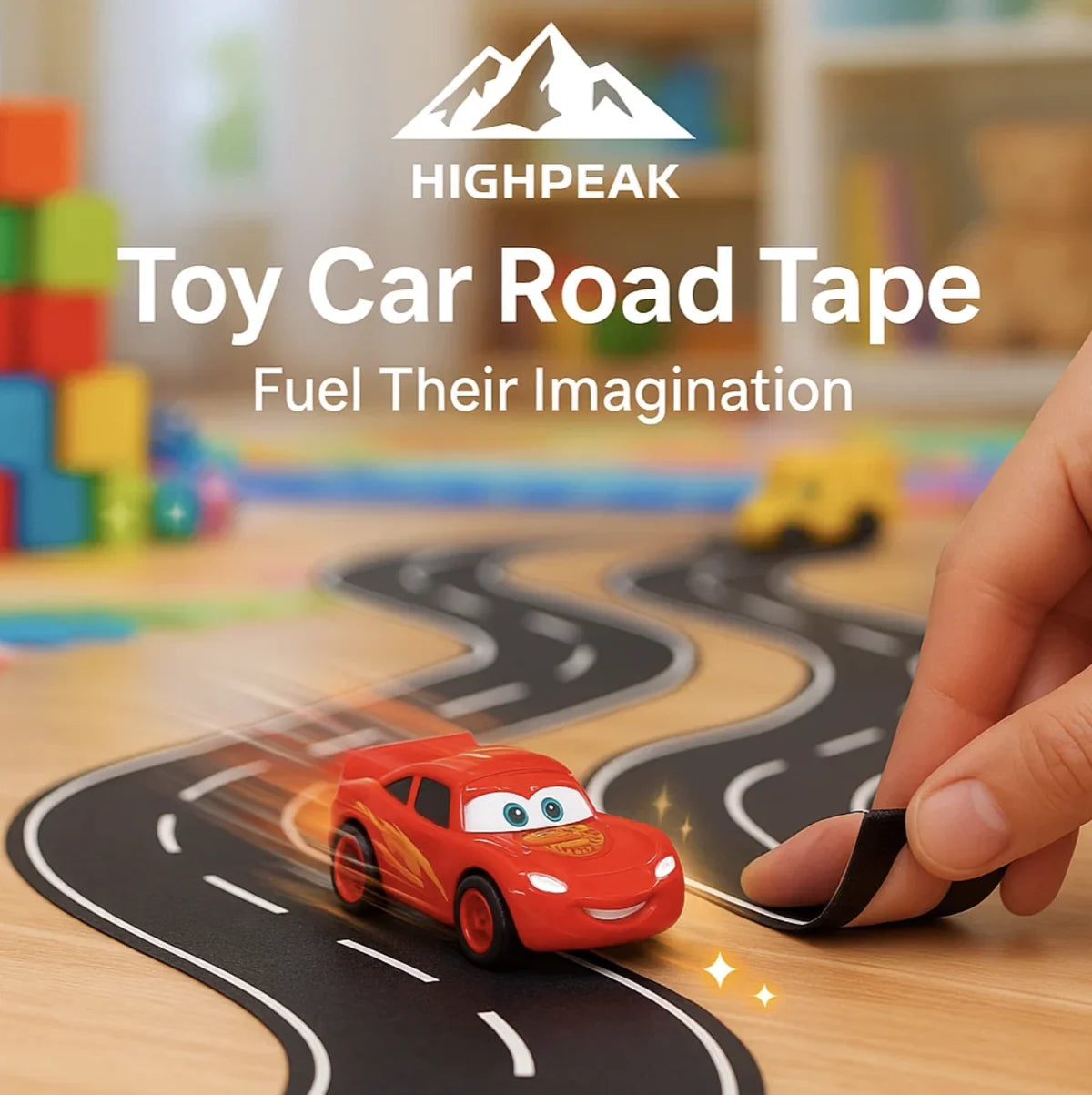 HighPeak Toy Car Road Tape – Reusable Racetrack Stickers for Kids Play