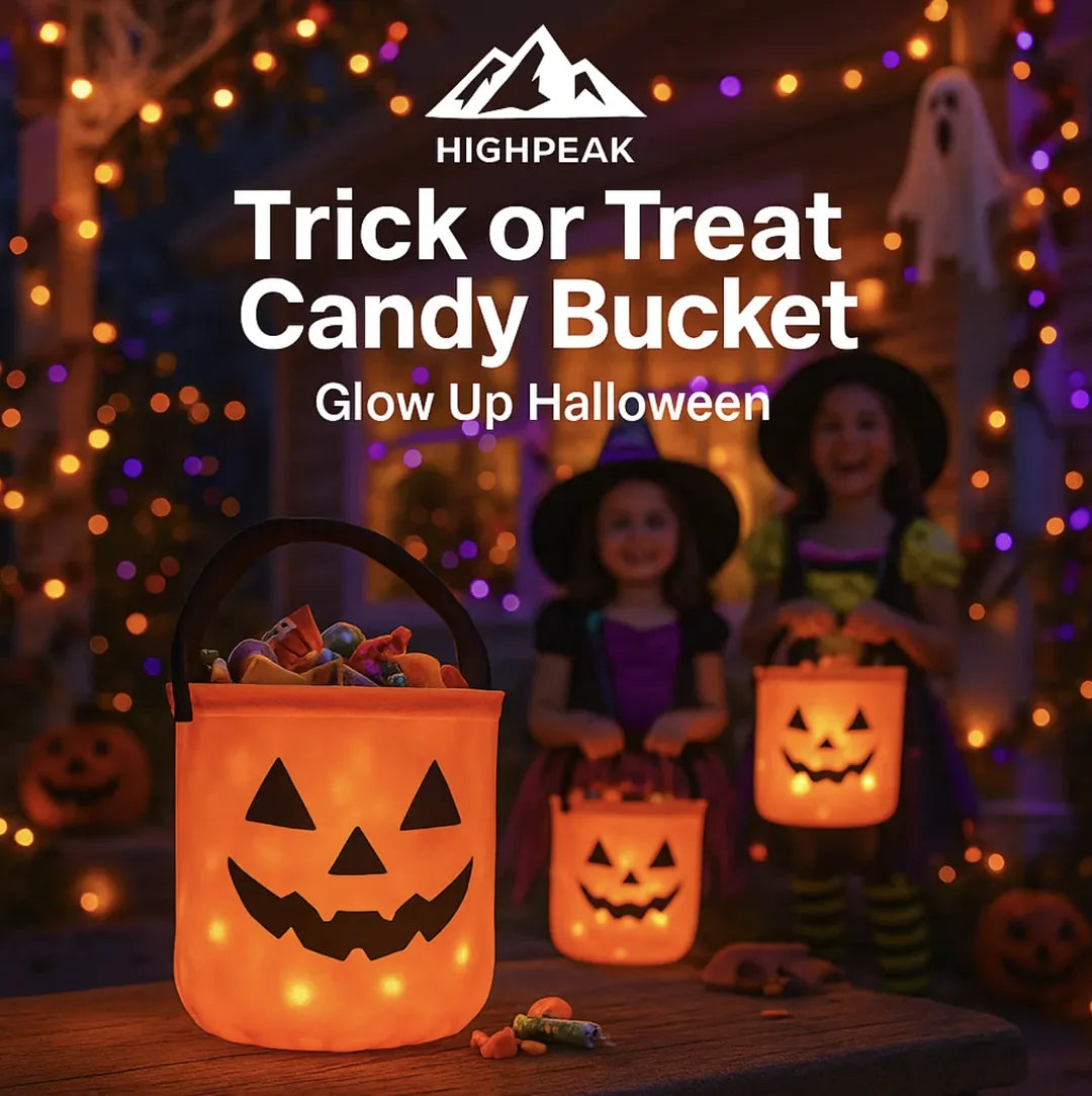 HighPeak Halloween Candy Bucket – LED Pumpkin Trick-or-Treat Bag