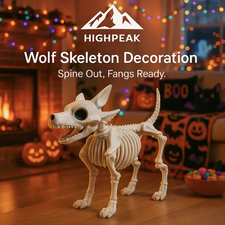 HighPeak Wolf Skeleton Decoration – Halloween Animal Skeleton for Home