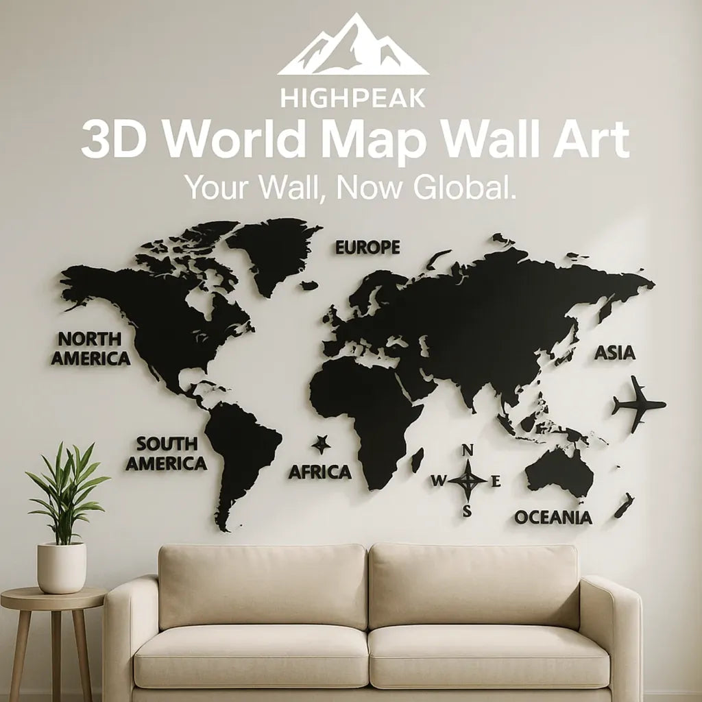 HighPeak 3D World Map Wall Sticker – Acrylic Mural Decal 71x40 Inch